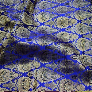 Crafting Royal Blue Brocade Fabric by the Yard Jacket Banarasi - Etsy