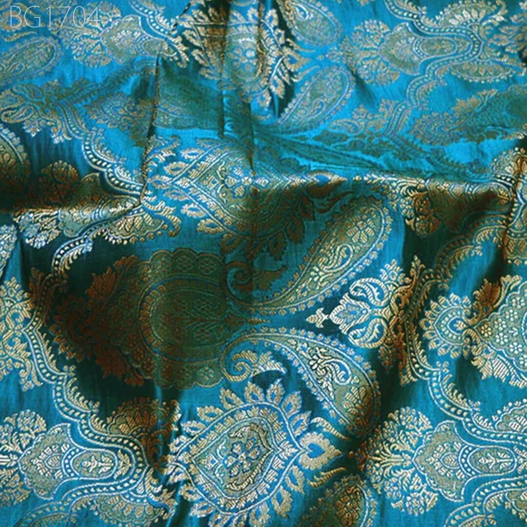 Indian Turquoise Benarse Brocade by the Yard Fabric Banarasi Wedding ...