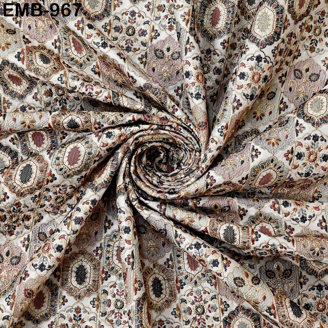 Ivory Embroidered Fabric by the yard Sewing DIY Crafting Embroidery ...