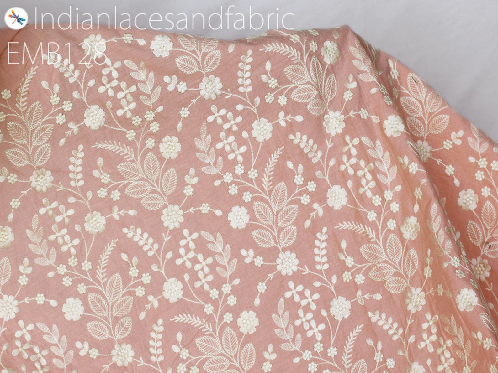 Embroidered Cotton Fabric by the Yard Indian Embroidery Sewing - Etsy