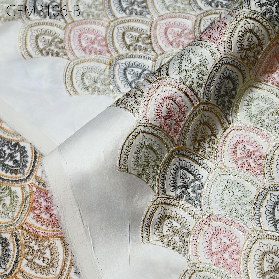 Buy Ivory Embroidered Fabric by the Yard Sewing DIY Crafting Embroidery ...