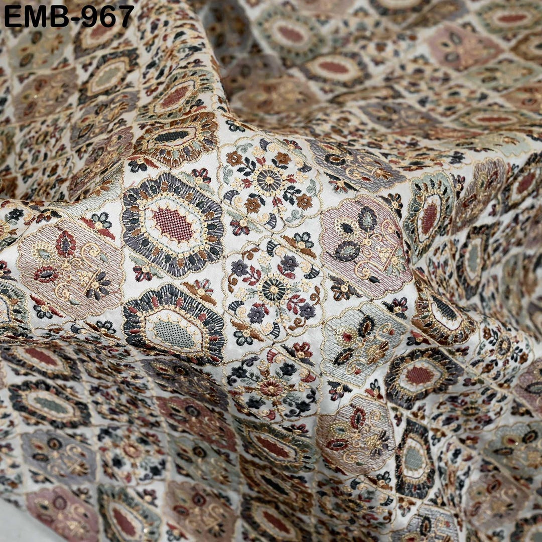 Ivory Embroidered Fabric by the yard Sewing DIY Crafting Embroidery ...