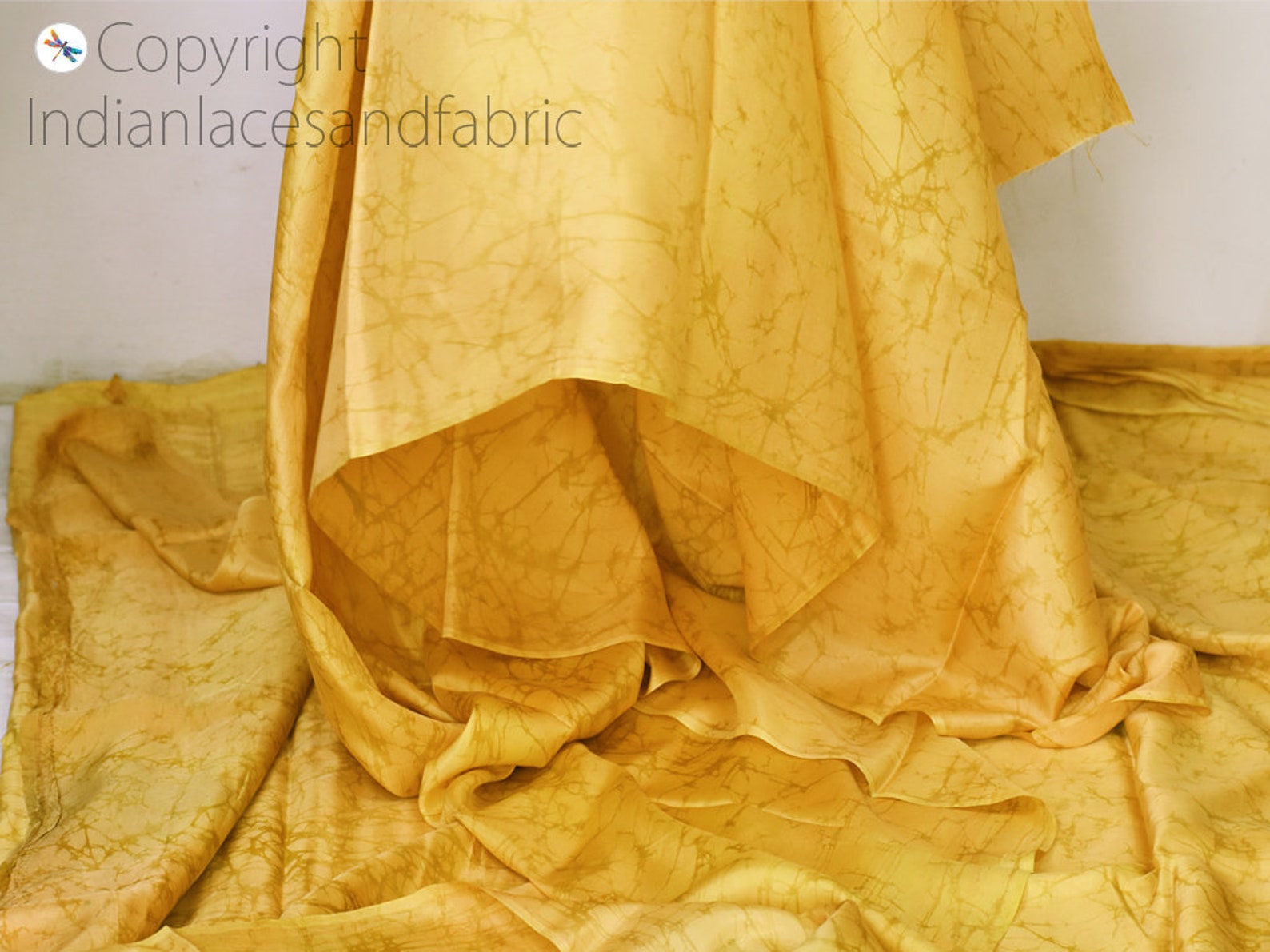 Pale Yellow Indian Soft Batik Print Pure Silk Fabric By The | Etsy