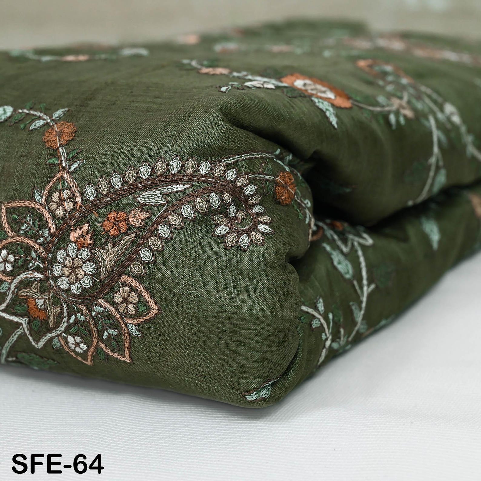 Pure Tussar Silk Embroidered Fabric by Yard Indian Green Embroidery Raw ...