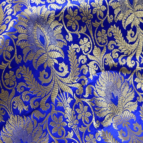 Banarasi Royal Blue Gold Brocade for Bridal Lehenga Wedding - Etsy