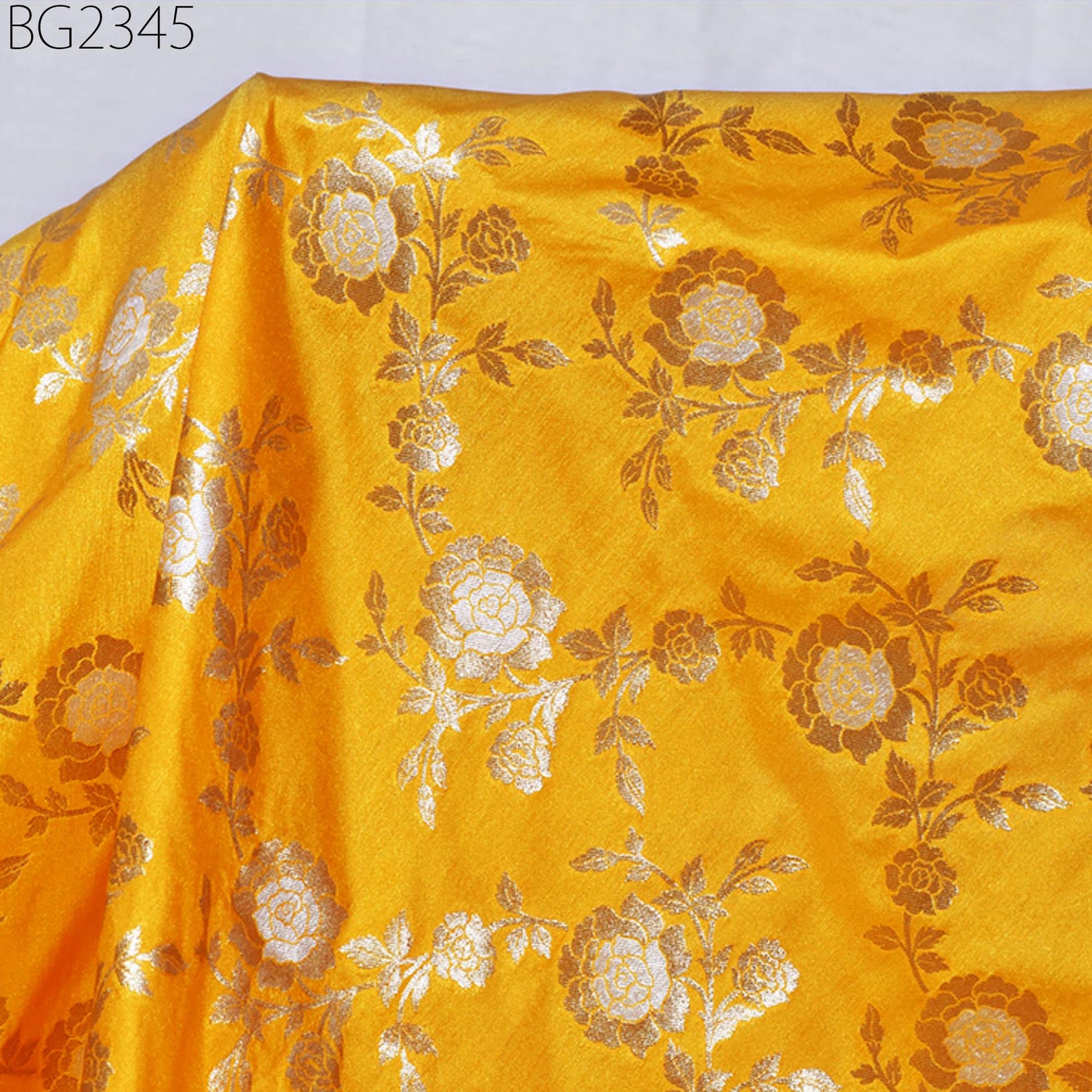 Indian Yellow Brocade by the Yard Banarasi Wedding Dresses Costumes ...