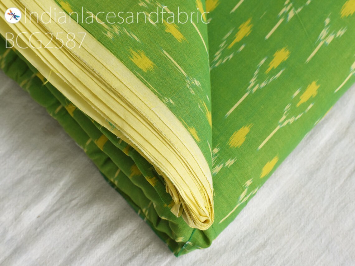 Green Ikat Cotton Fabric by Yard Indian Homespun Handwoven - Etsy