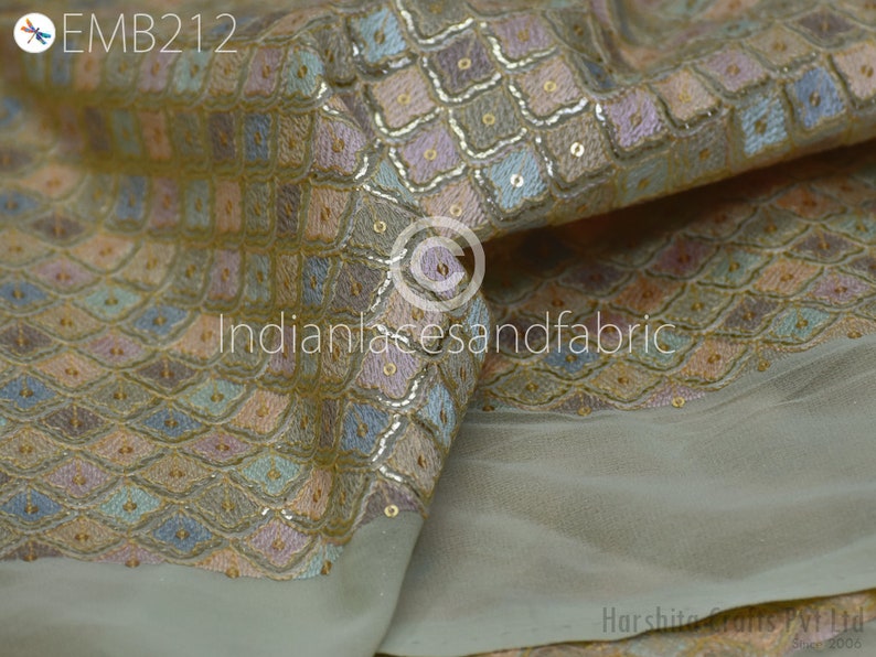 Pista Green Embroidered Georgette Fabric by the Yard Indian - Etsy