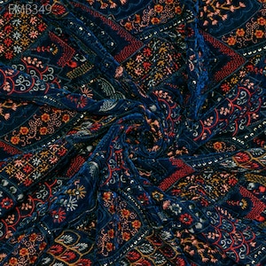 Teal Indian Embroidered Velvet Fabric by the Yard Sewing DIY Crafting ...