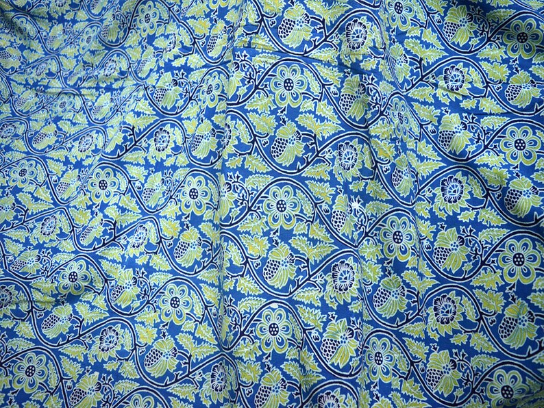 Blue Indian Floral Printed Summer Dresses Soft Cotton Fabric by Yard ...