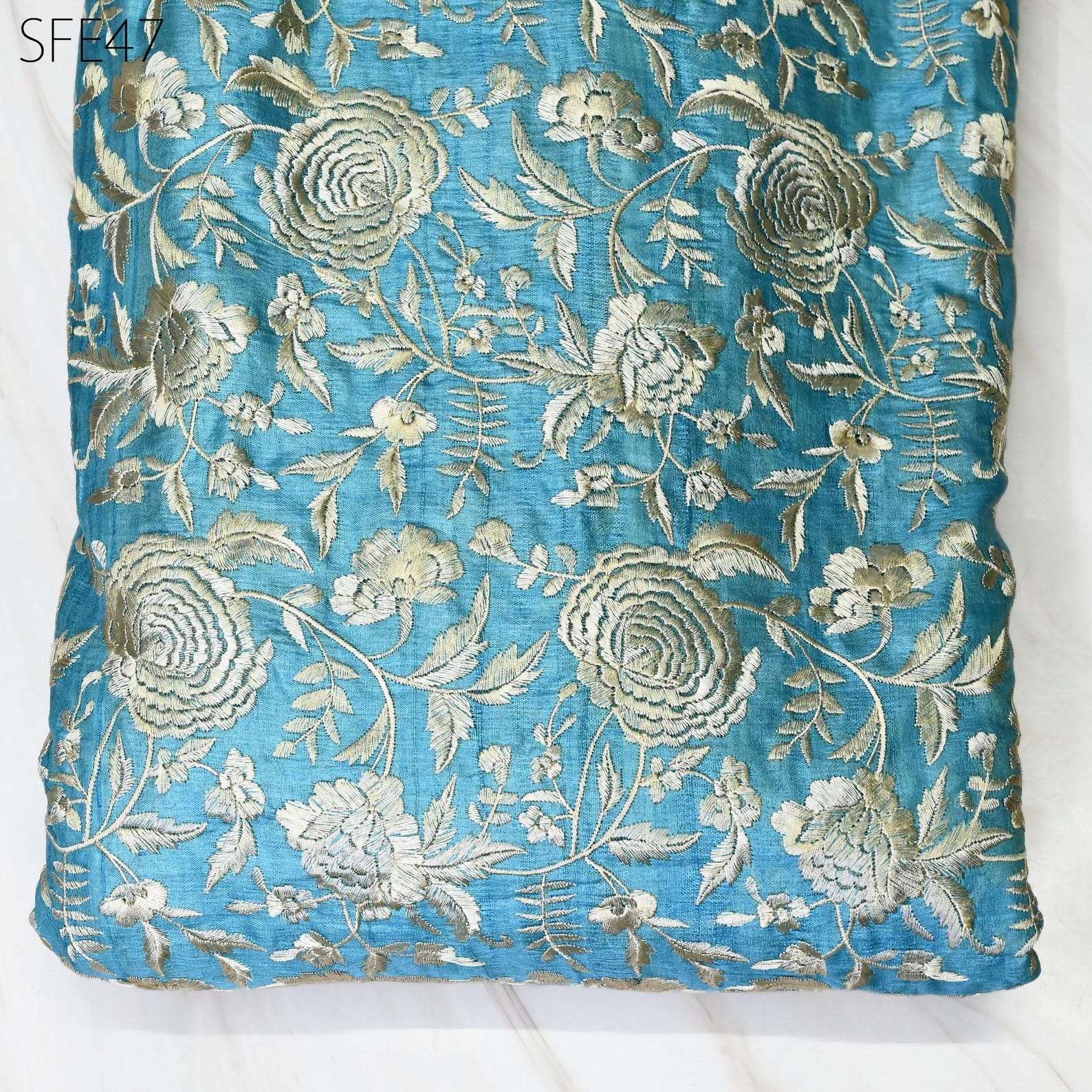 Pure Tussar Silk Embroidered Fabric by the Yard Indian Embroidery Raw ...