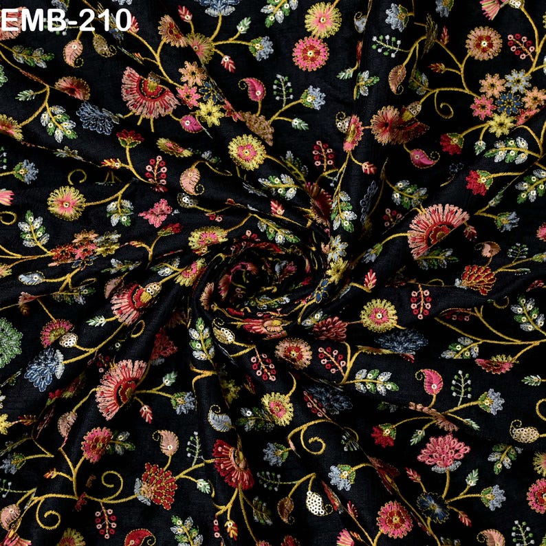 Indian Embroidered Fabric by the Yard Sewing DIY Crafting Embroidery ...