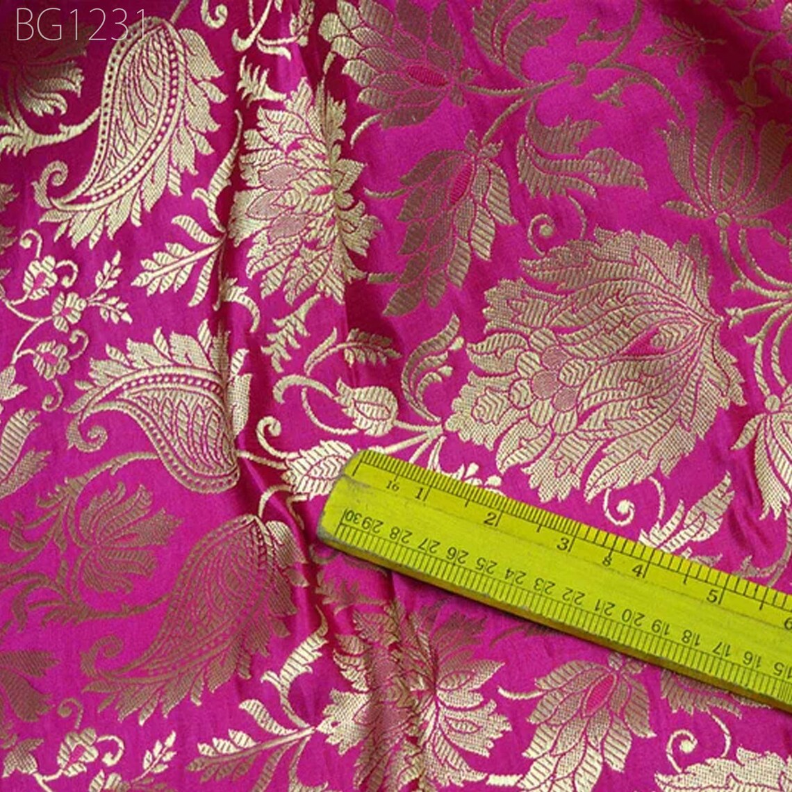 Magenta Indian Brocade Bridesmaid Lehenga Wedding Dresses Fabric by the ...