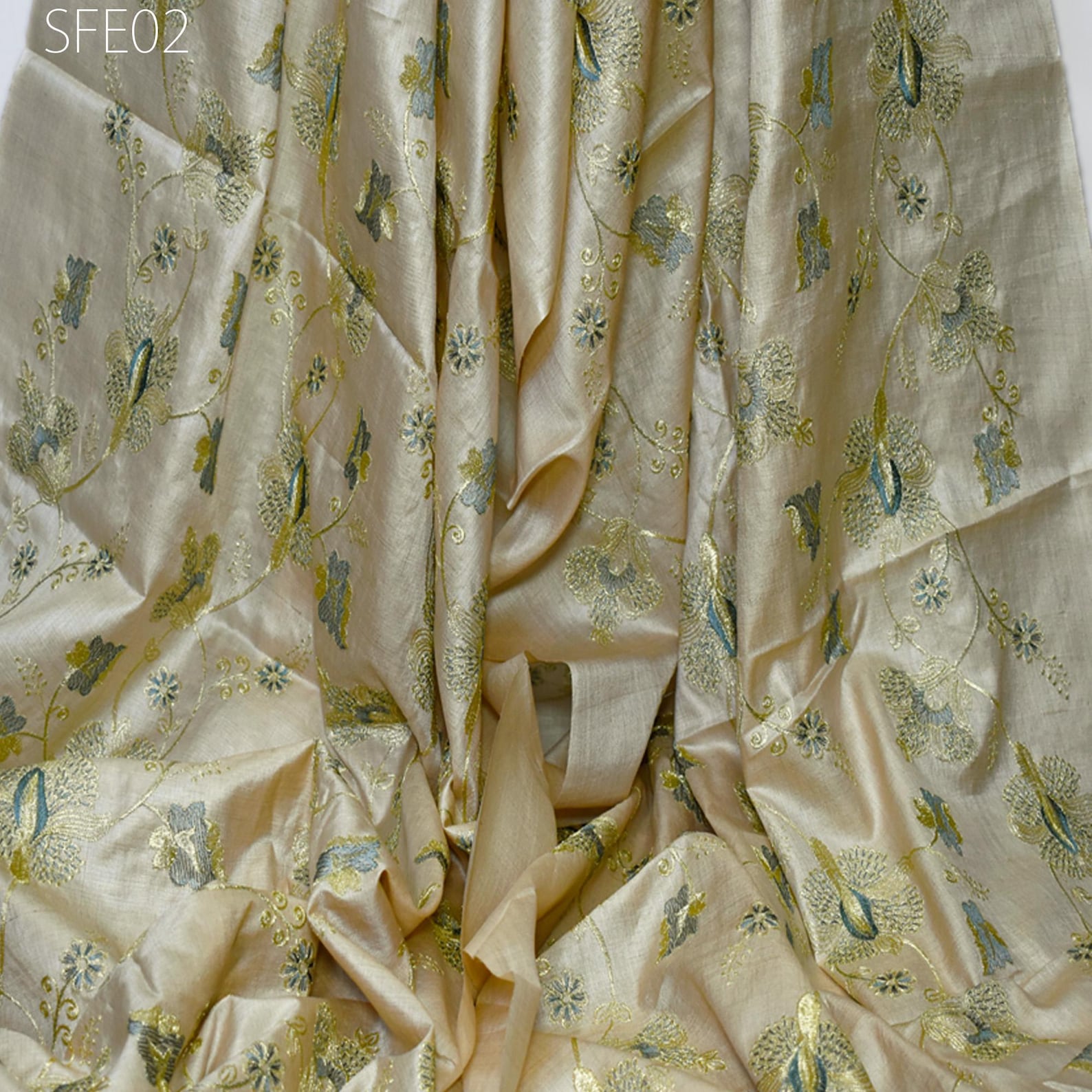 Pure Tussar Silk Embroidered Fabric by the Yard Indian Embroidery Raw ...