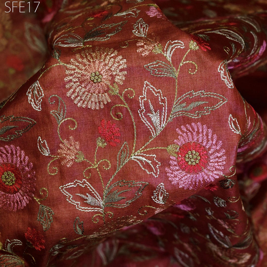 Pure Tussar Silk Embroidered Fabric by the Yard Indian Embroidery Raw ...