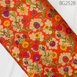 Orange Brocade Fabric by the Yard Historic Costume Indian Banarasi ...