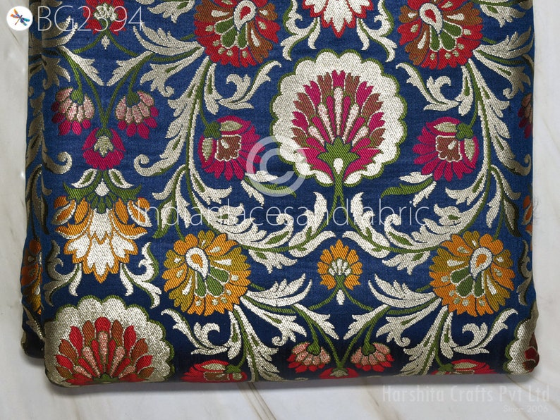 Indian Navy Blue Silk Brocade by the Yard Wedding Dress - Etsy