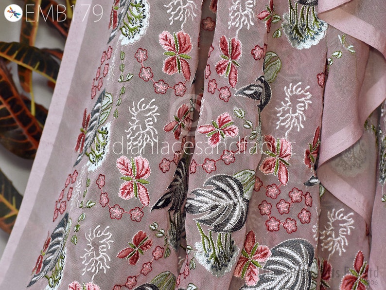Dusty Pink Indian Embroidered Fabric by Yard Georgette - Etsy