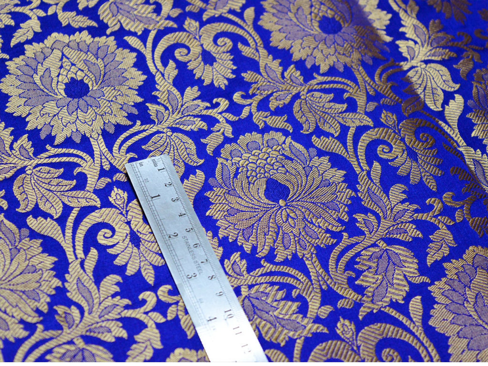 Banarasi Royal Blue Gold Brocade For Bridal Lehenga Wedding | Etsy