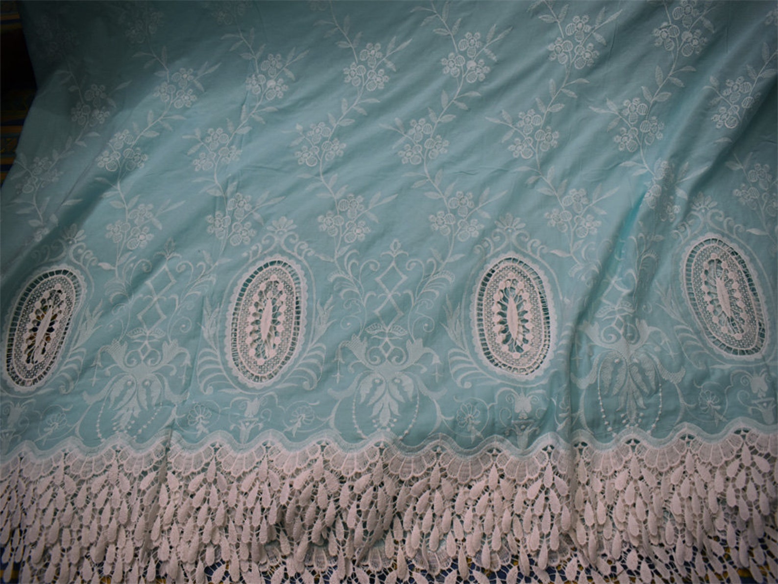 52'' Mint Blue Embroidered Fabric Summer Evening - Etsy