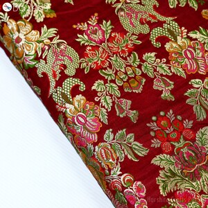 Dark Red Brocade Fabric by Yard Historic Costume Indian Banarasi ...