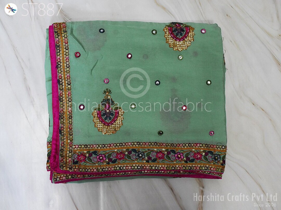 Embroidered Dupatta Chinon Chiffon 2.5 Meter Dupatta Chuni Bridal Veil ...