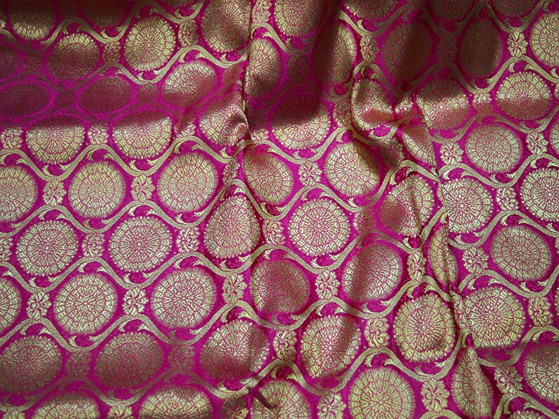 Home Décor Magenta Brocade Fabric by the Yard Banaras Crafting Fabric ...