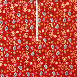 Red Embroidered Cotton Fabric by the Yard Indian Embroidery Sewing DIY ...
