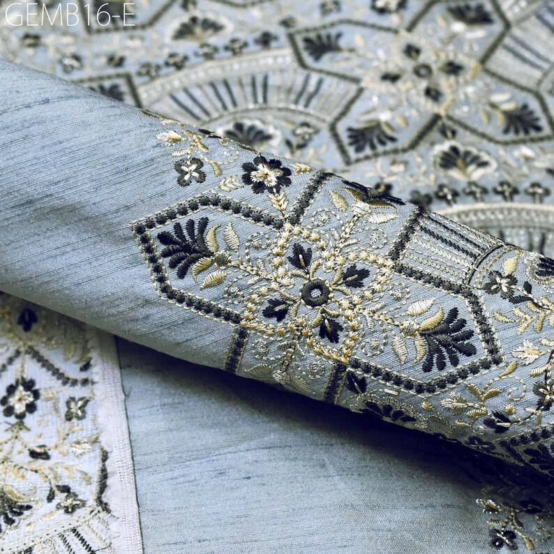 Grey Embroidered Fabric by the Yard Sewing DIY Crafting Indian ...