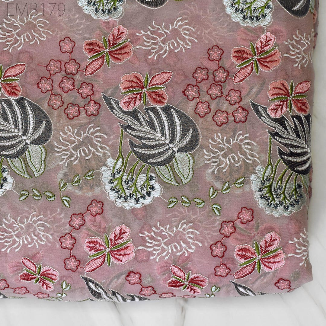 Dusty Pink Indian Embroidered Fabric by Yard Georgette Embroidery ...