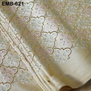 Buy Ivory Embroidered Fabric by the Yard Sewing DIY Crafting Embroidery ...
