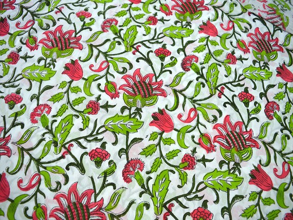 Indian Hand Block Print Cotton Fabric by the Yard Quilting | Etsy