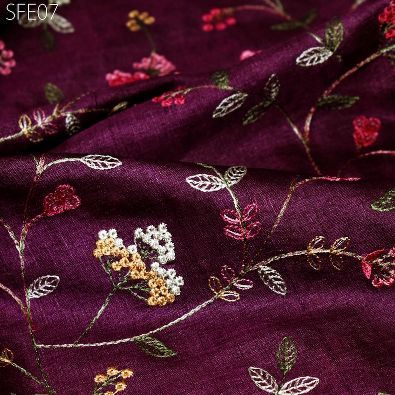 Pure Tussar Silk Embroidered Fabric by the Yard Indian Embroidery Raw ...
