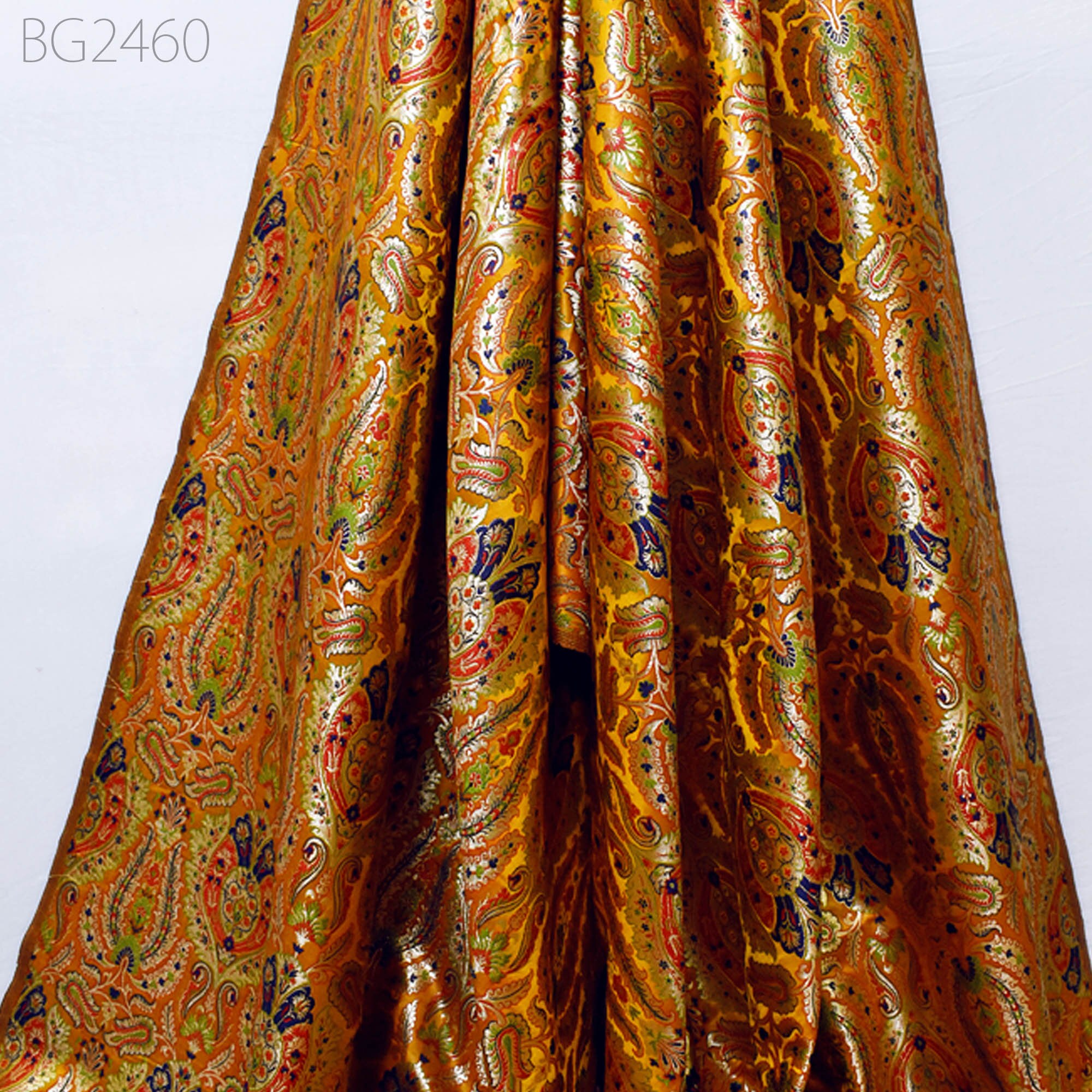 Yellow Brocade Fabric by the Yard Historic Costume Indian Banarasi ...