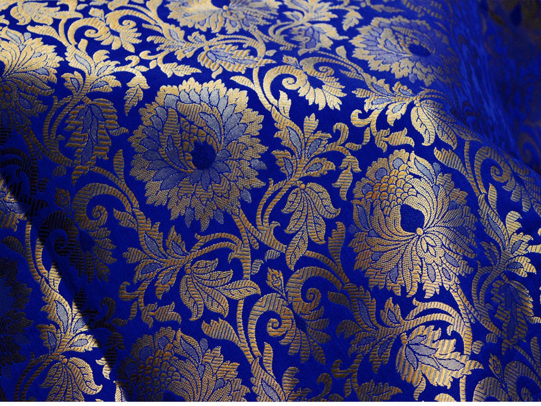 Banarasi Royal Blue Gold Brocade for Bridal Lehenga Wedding - Etsy