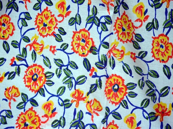 Block Print Cotton Fabric by the yard Hand Printed Fabric | Etsy