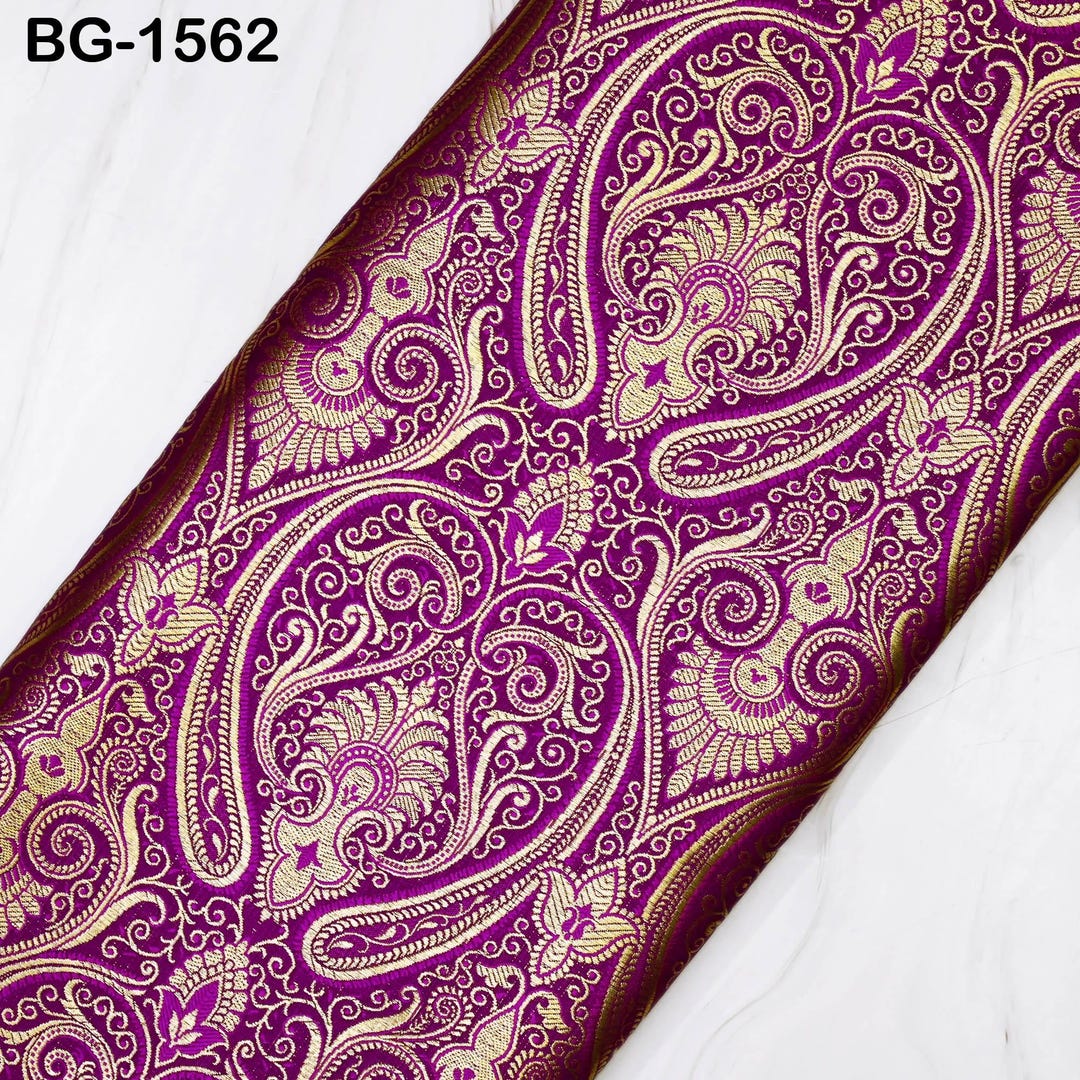 Purple Brocade Fabric by the Yard Wedding Dress Fabric Banaras Brocade ...