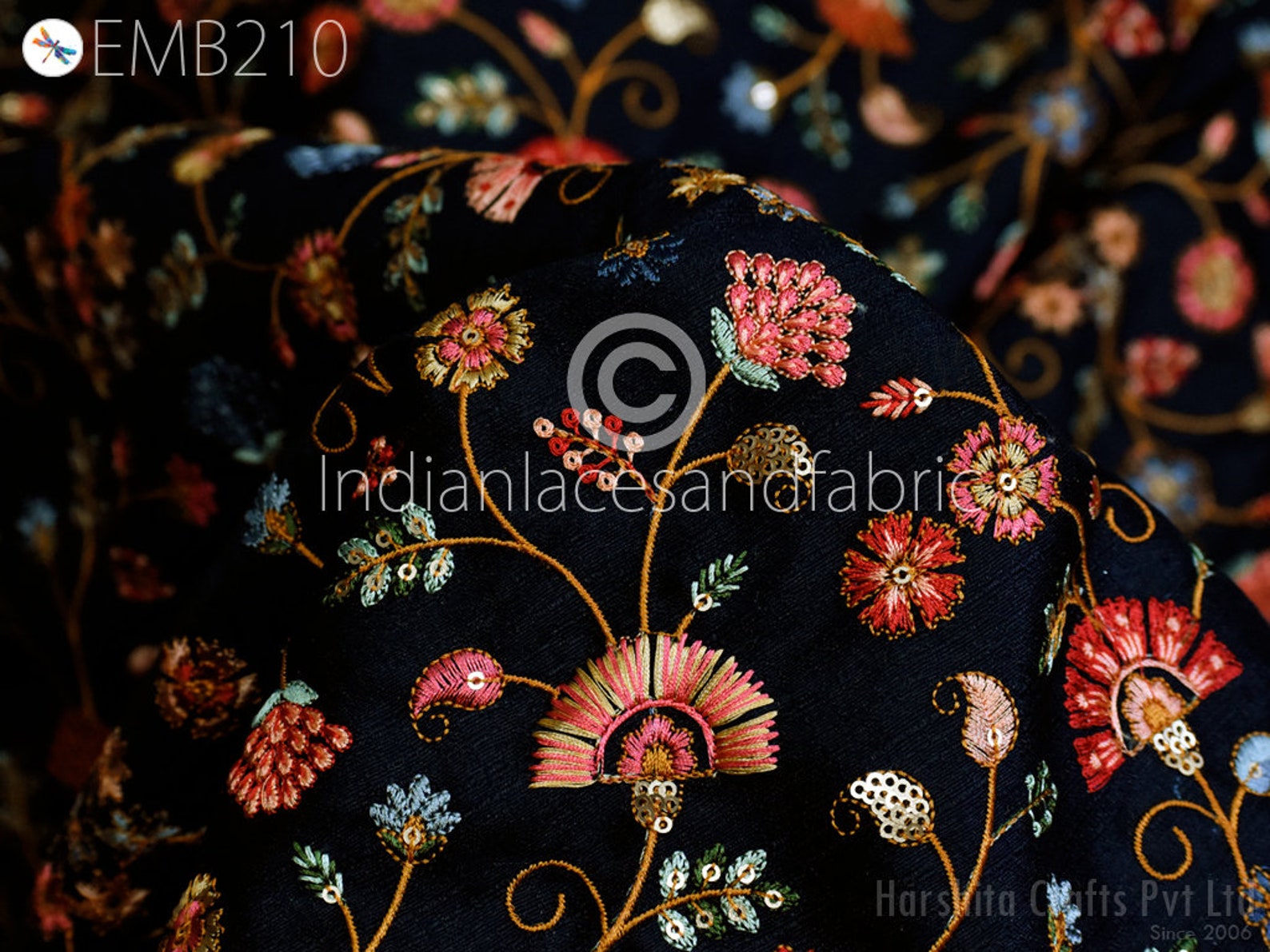 Indian Embroidered Fabric by the Yard Sewing DIY Crafting - Etsy