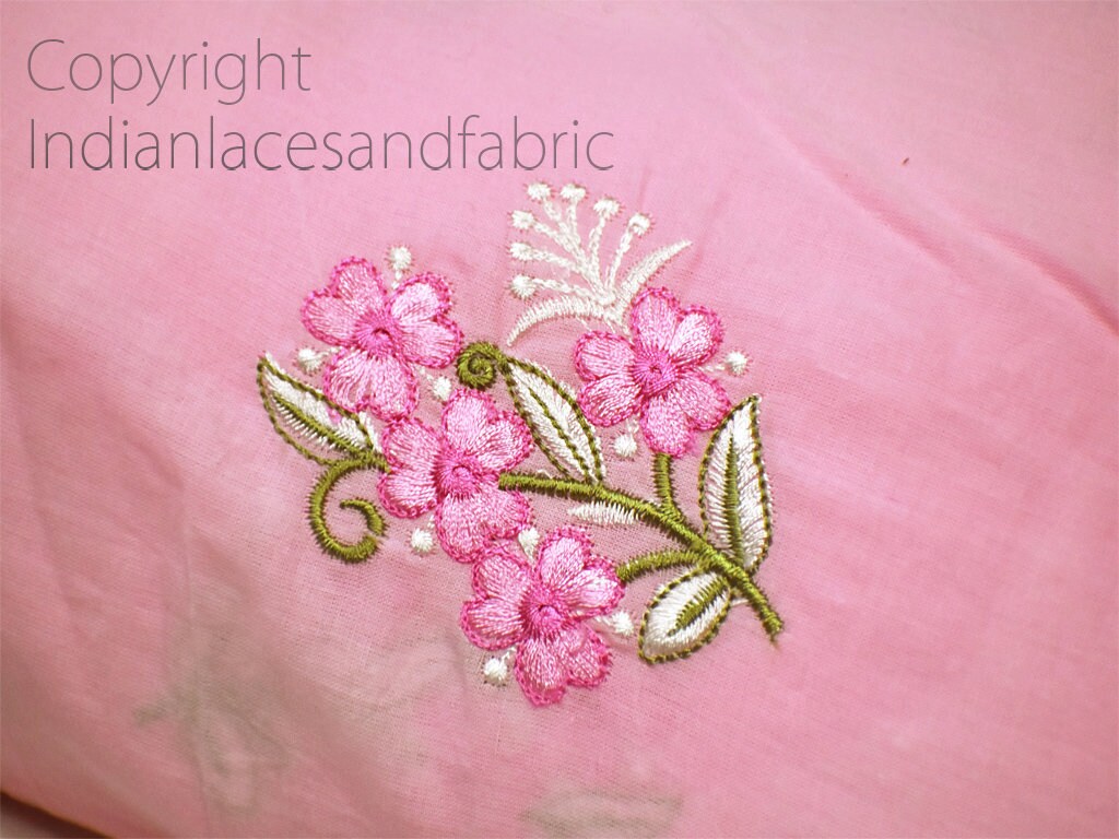 Indian Pink Embroidered Cotton Fabric by the Yard Embroidery - Etsy