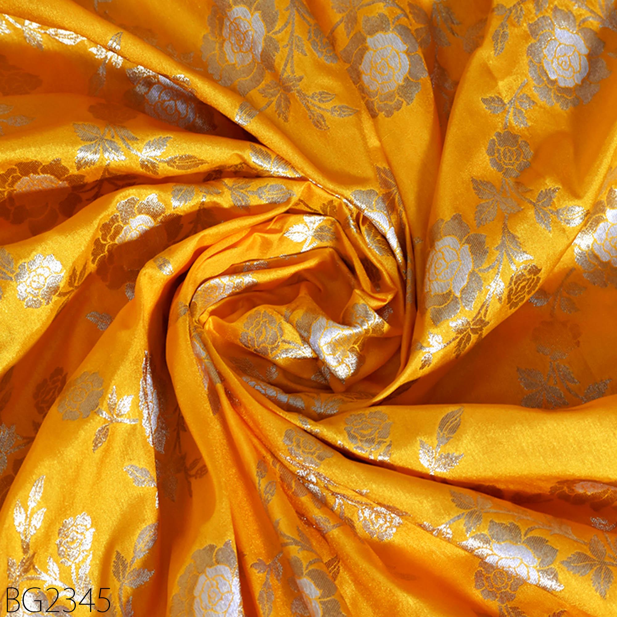 Indian Yellow Brocade by the Yard Banarasi Wedding Dresses Costumes ...