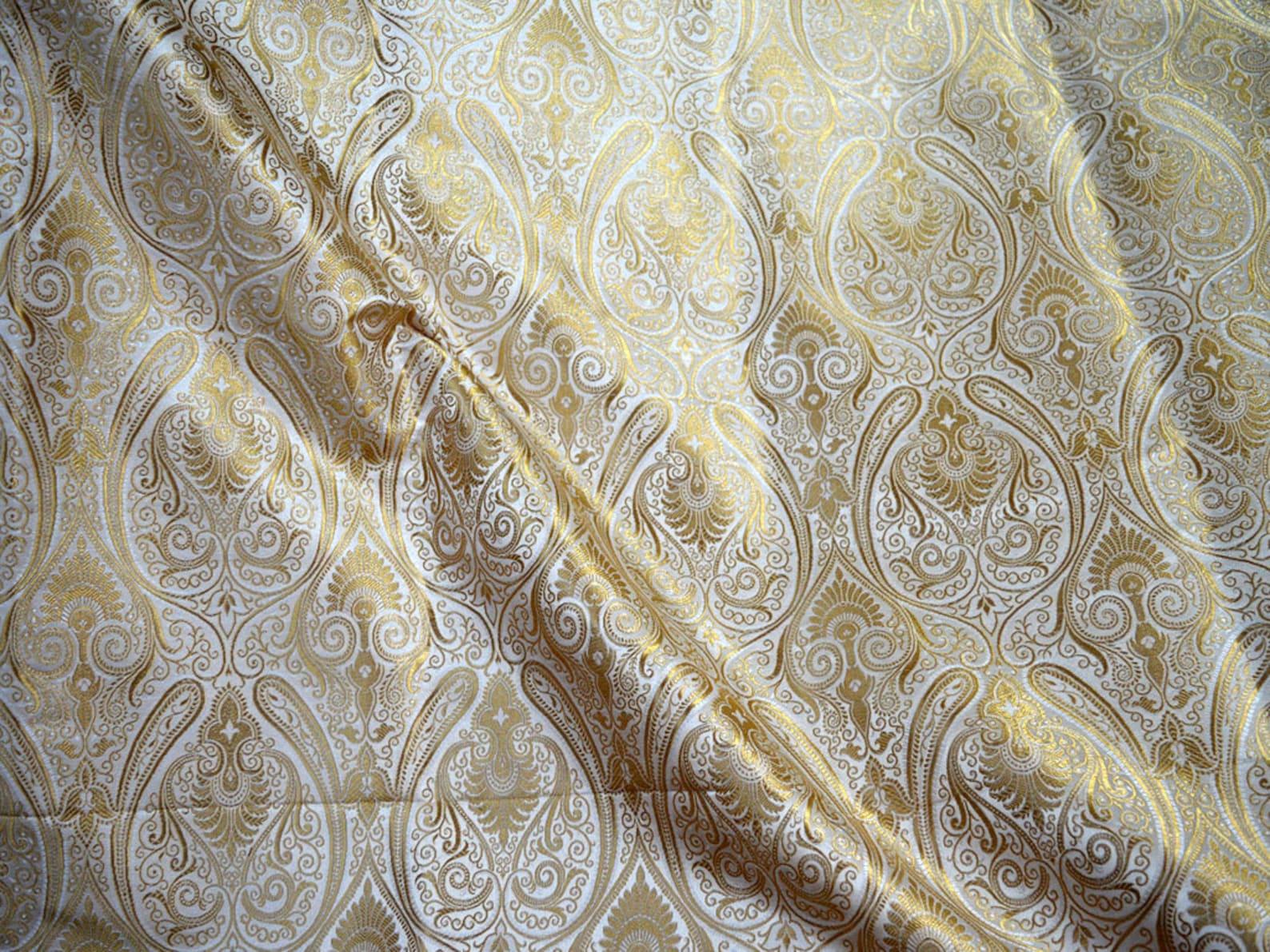 Cream Indian Brocade Fabric Banaras Brocade Fabric by the Yard | Etsy