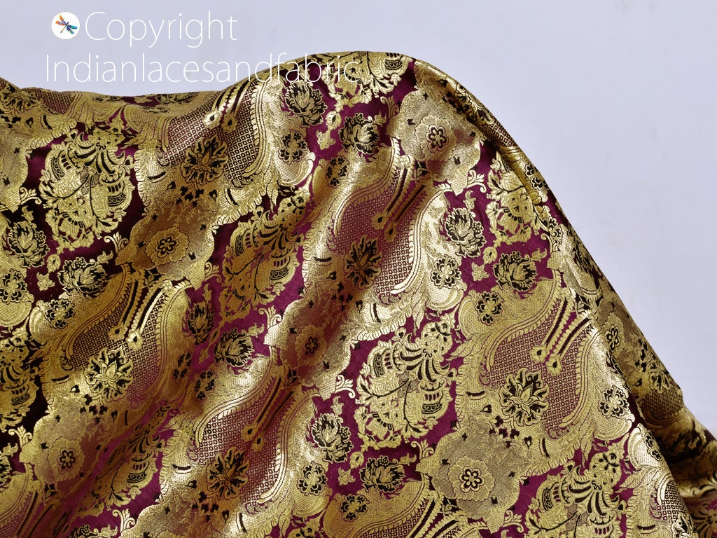Purple Indian Brocade Fabric By The Yard Banarasi Wedding | Etsy
