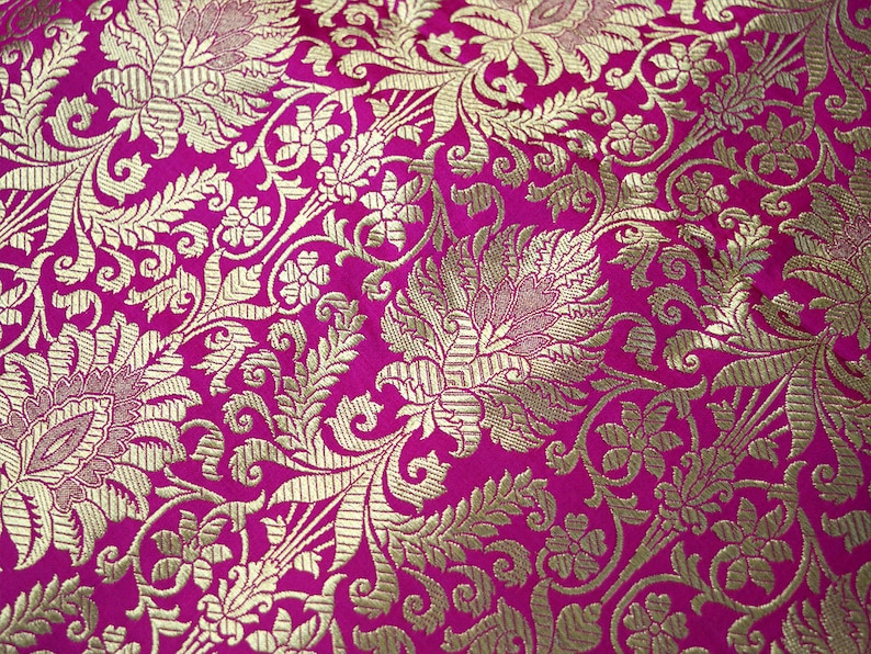 Silk Brocade Fabric Banarasi Silk Brocade Fabric By The Yard Etsy
