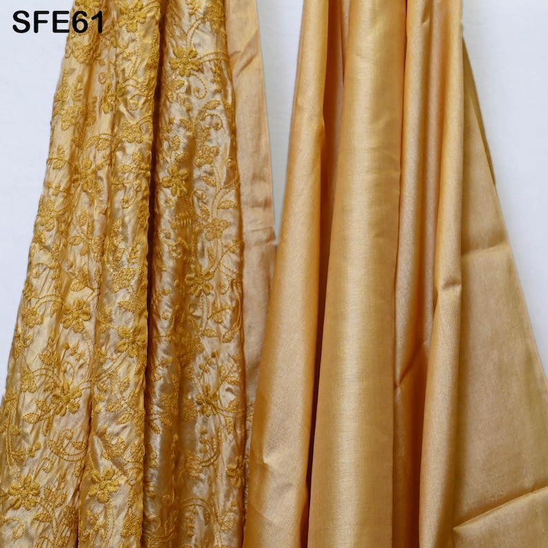 Honey Yellow Pure Tussar Silk Embroidered Fabric by Yard Indian ...
