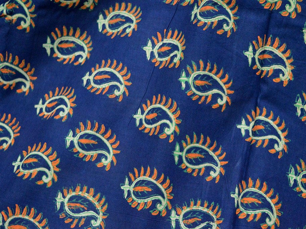 Indian Blue Color Fabric Cotton by the Yard Dress Fabric Paisley ...