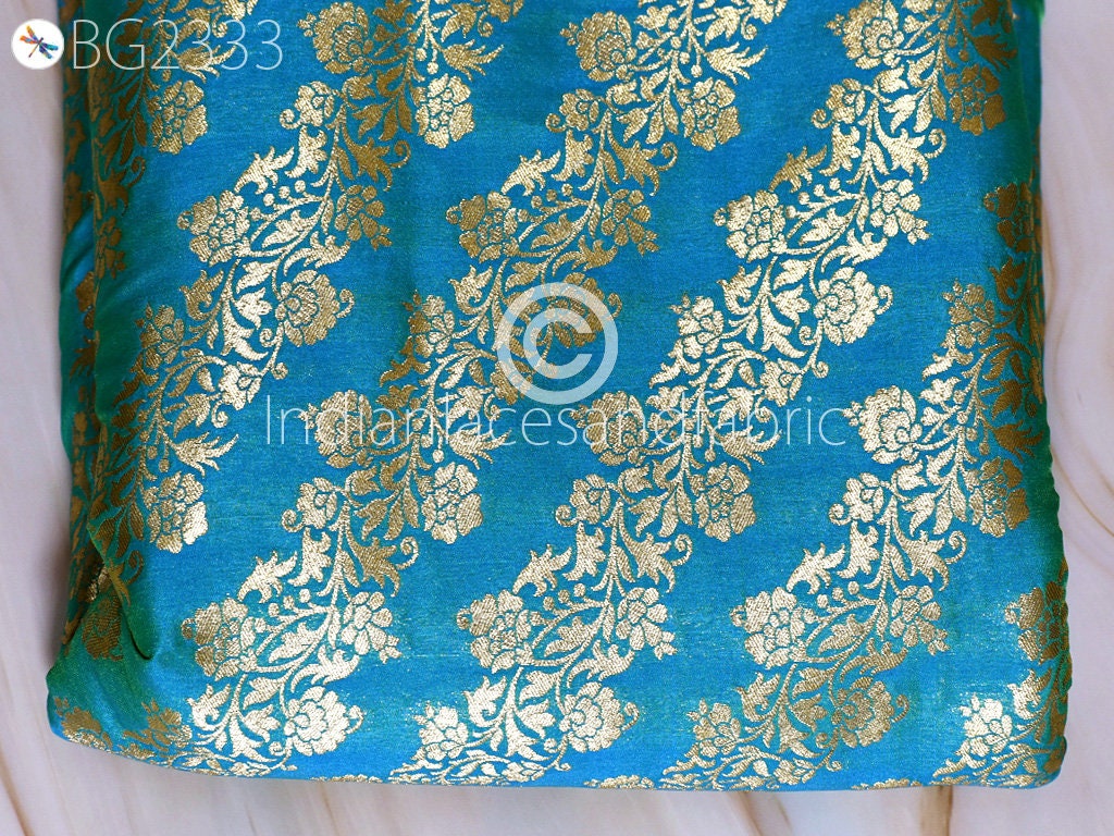 Iridescent Turquoise Brocade Fabric by the Yard Wedding Dress | Etsy