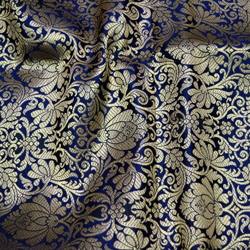 Crafting Navy Blue Indian Brocade Fabric Banarasi Brocade Etsy