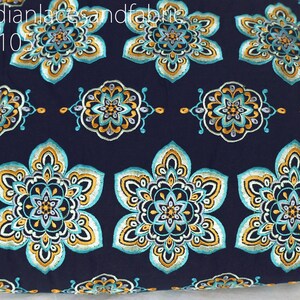 Navy Blue Embroidered Cotton Fabric by Yard Indian Embroidery - Etsy
