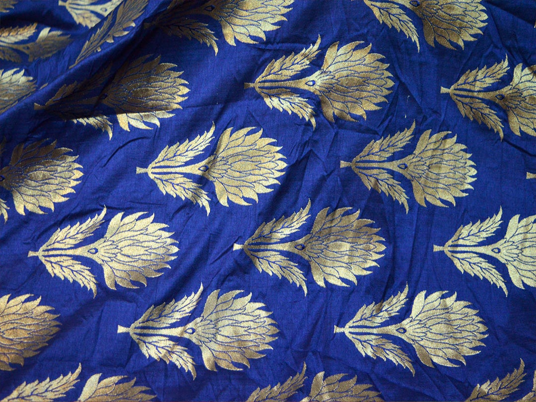 Blue Brocade Fabric by the Yard Indian Fabric Wedding Dress - Etsy