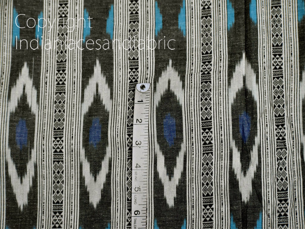 Blue Ikat Cotton Fabric by the Yard Indian Handloom Upholstery - Etsy